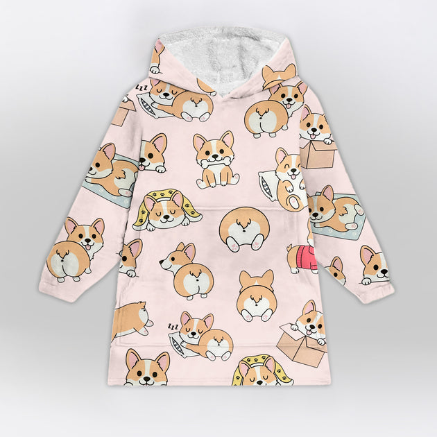 Cute Kawaii Corgi Blanket Hoodie Snug Savvy